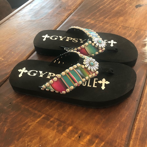 Gypsy Soule | Shoes | New Gypsy Soule Turquoise Serape Flat Flip Flops ...